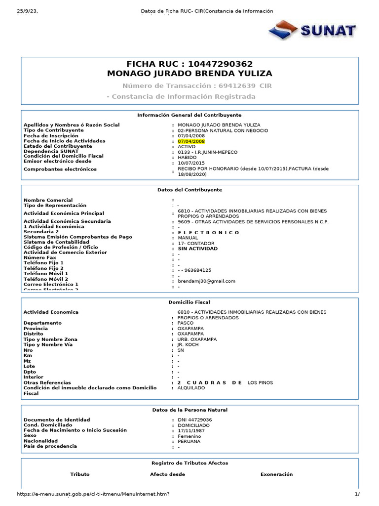 Ficha Ruc | PDF