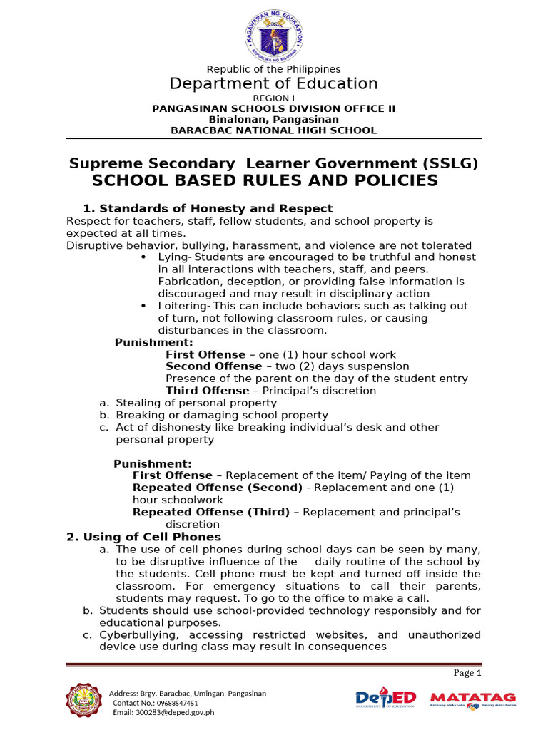 School Based Rules and Policies | PDF