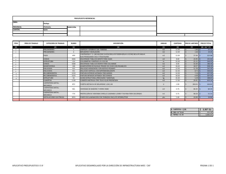 presupuesto bodega simple | PDF