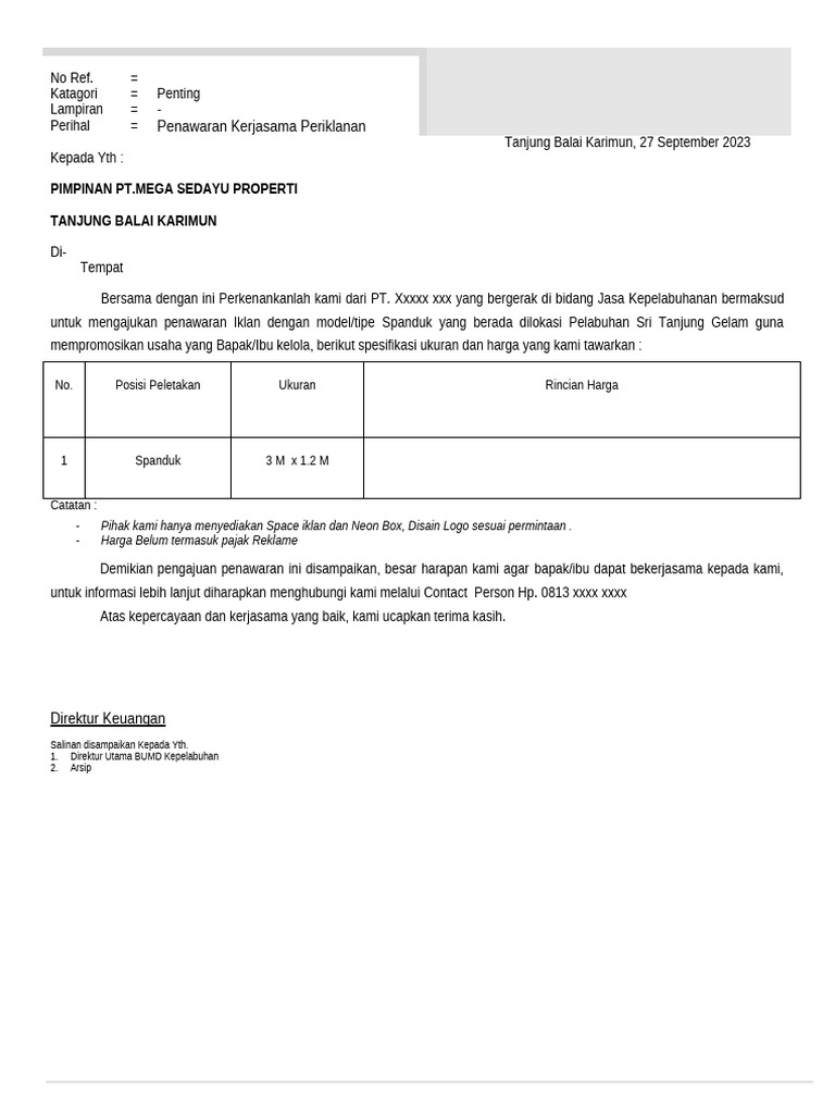 Contoh Form Penawaran Spanduk | PDF