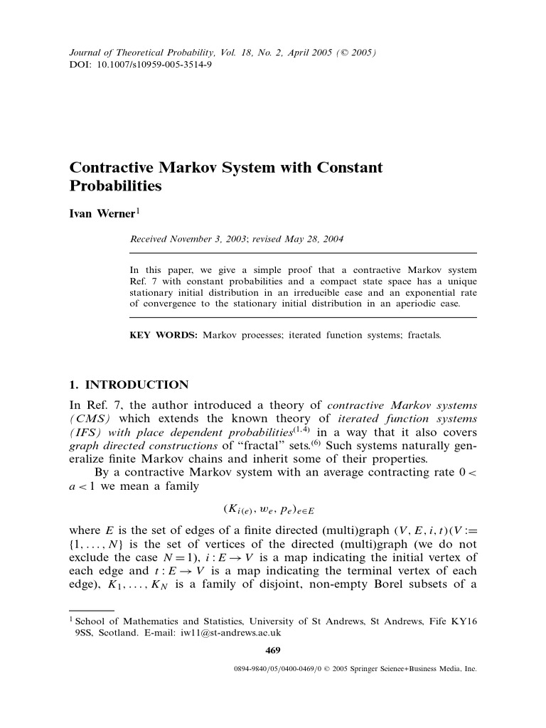 Contractive Markov System With Constant Probabilities - Ivan Werner | PDF