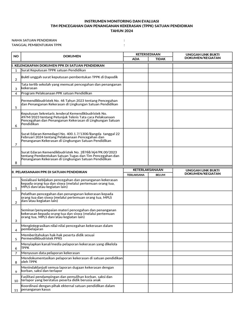 Instrumen Monev TPPK | PDF