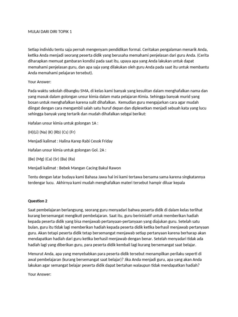 Mulai Dari Diri Topik 1 Pemahaman | PDF