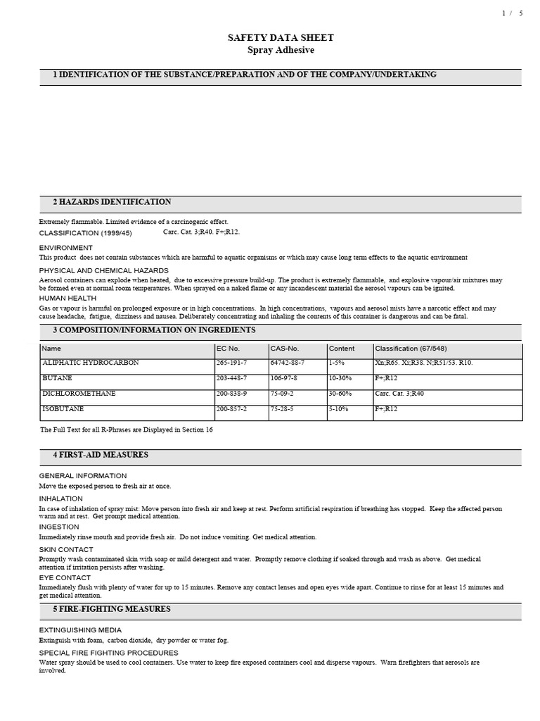 MSDS SPRAY ADHESIVE | PDF