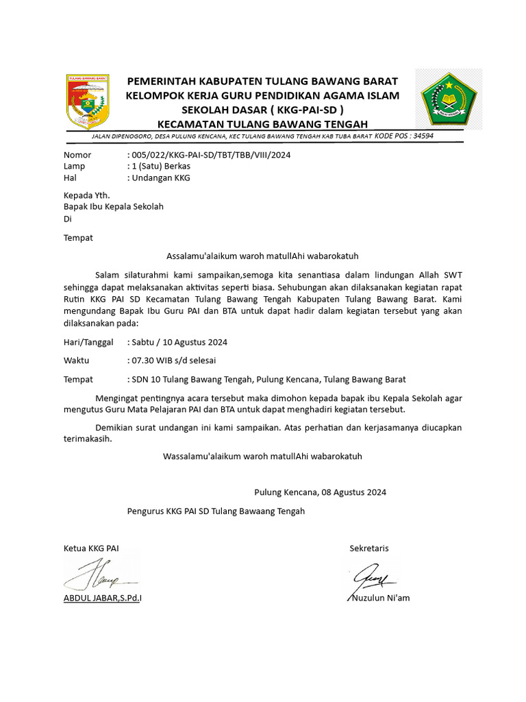 Surat Undangan KKG Pai | PDF