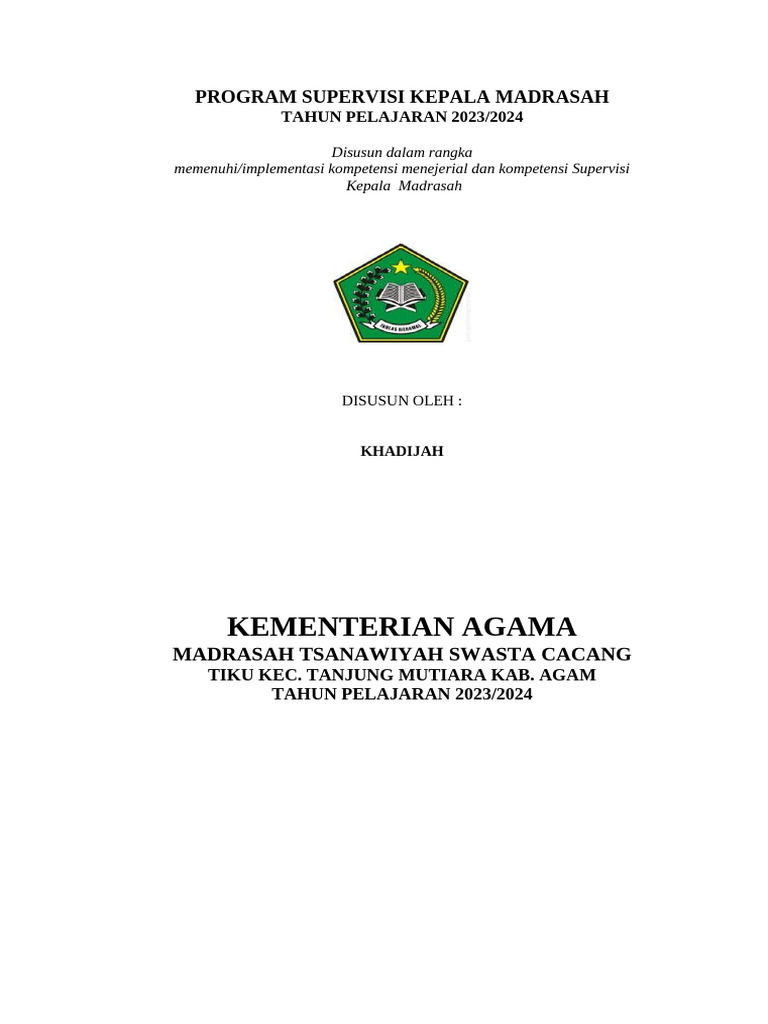 Program Supervisi Kep - Madrasah 2024 | PDF