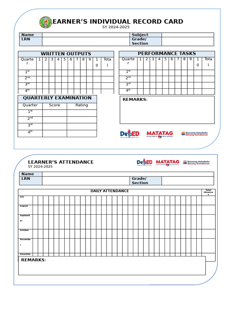 Learner's Individual Record Card (Word) | PDF