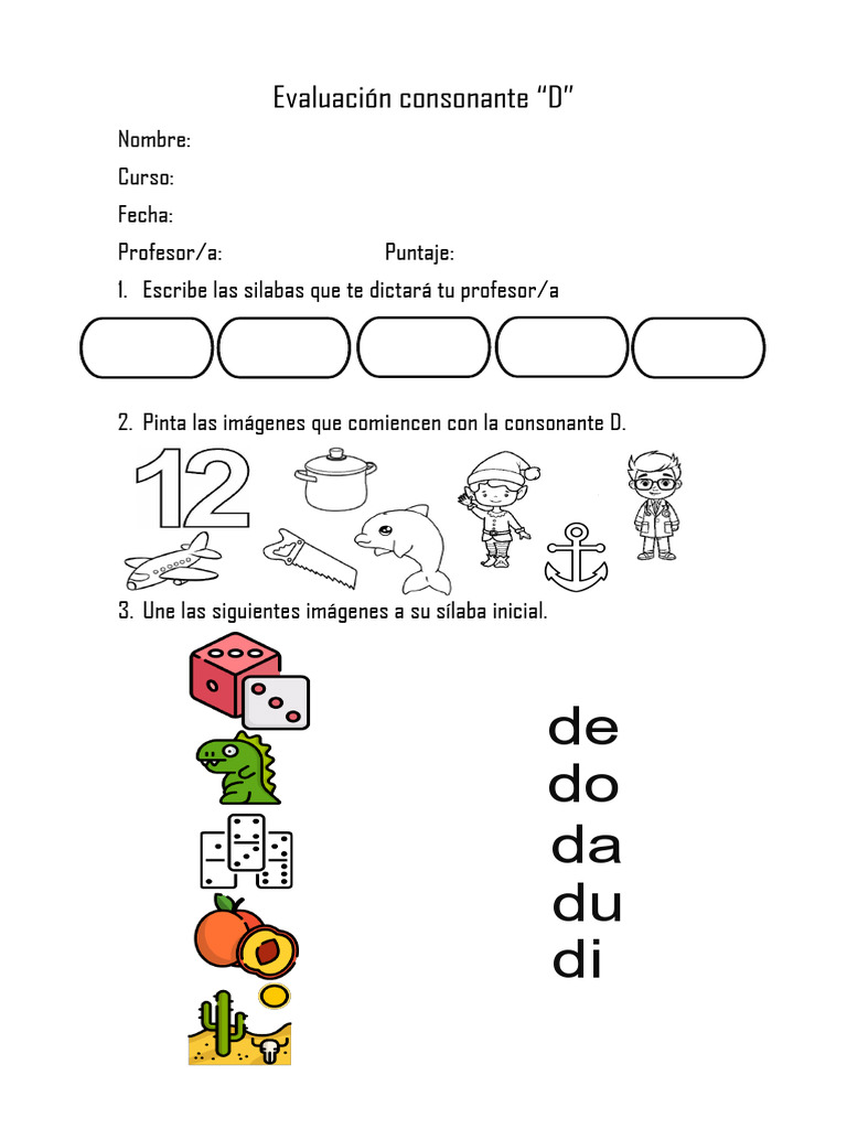 Evaluación Consonante Letra D | PDF