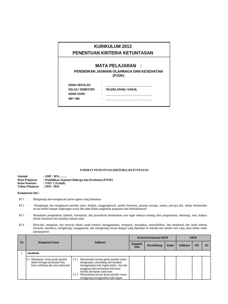 Format Penentuan KKM | PDF