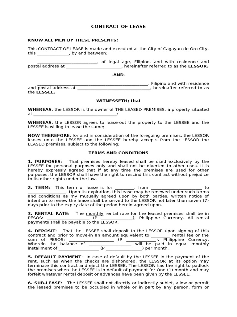 Contract of Lease-Sample | PDF