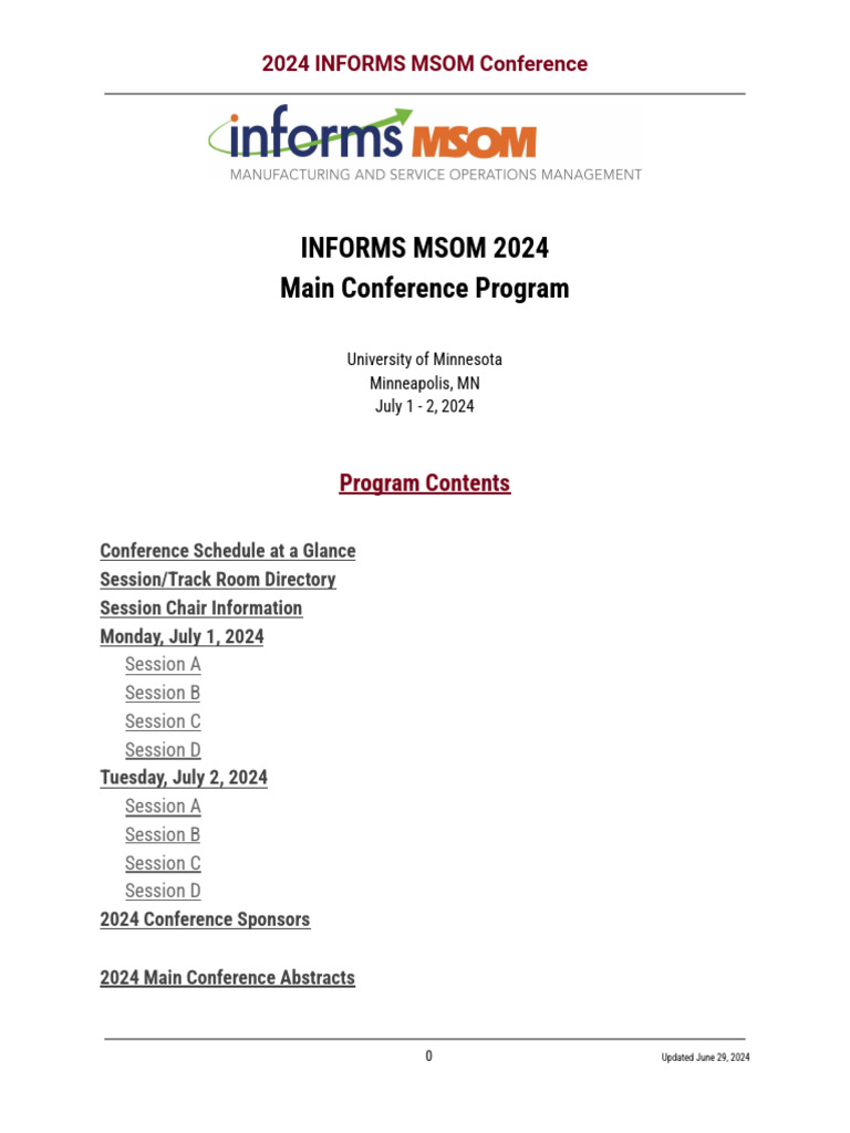 Informs Msom 2024 Program | PDF