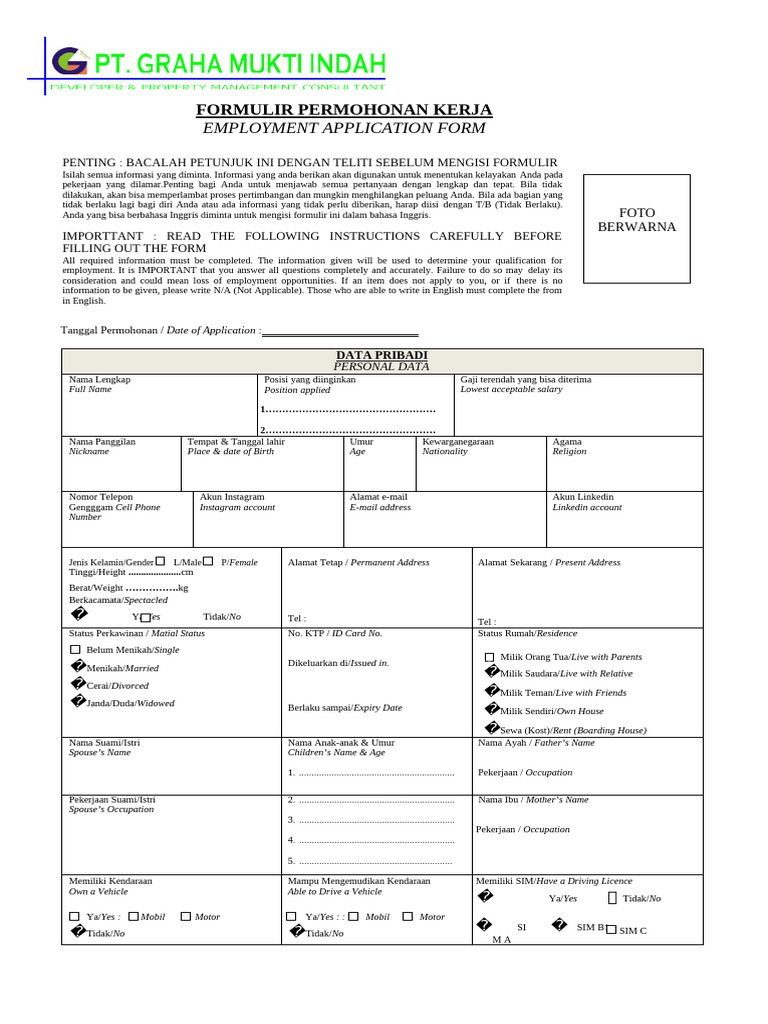 Form Biodata Terbaru Kosongan | PDF
