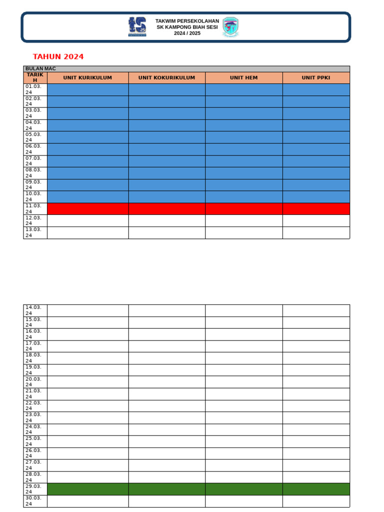 Takwim Kosong 2024.2025 | PDF