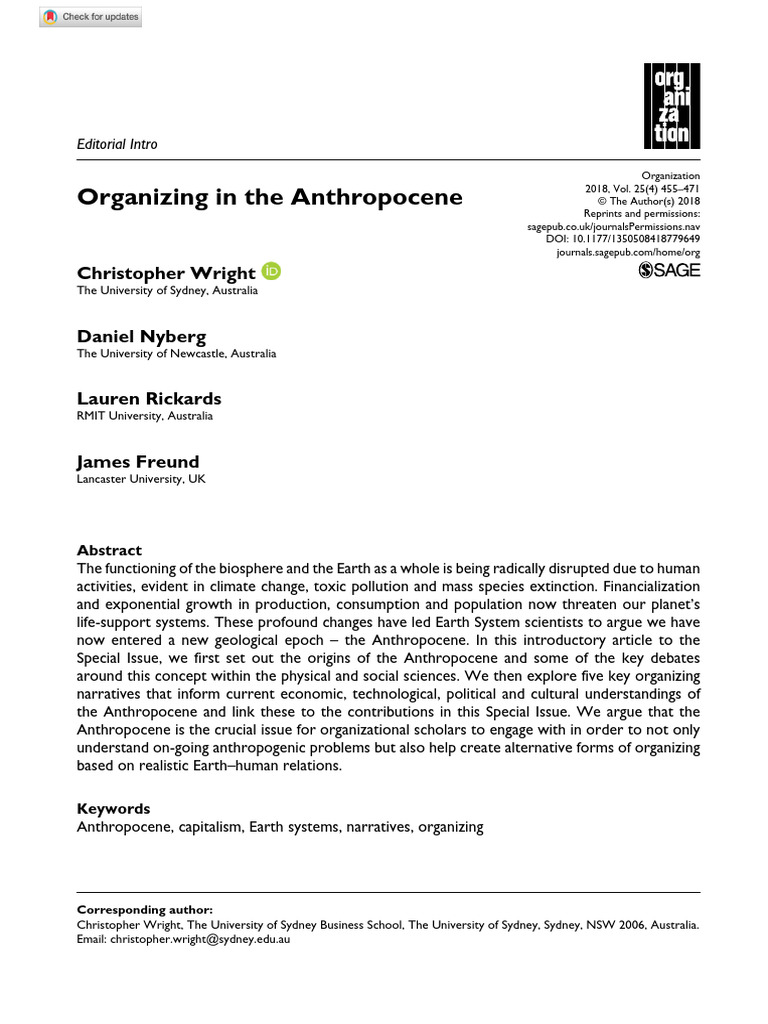 Understanding Anthropocene's Impact on Organizations | PDF ...