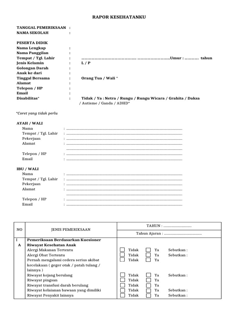 Rapor Kesehatan Ku Modifikasi HB | PDF