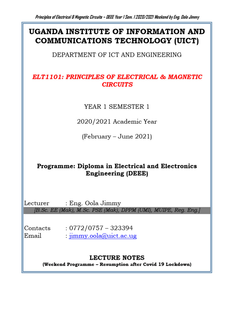 Principles of Electricity and Magnetism Notes | PDF