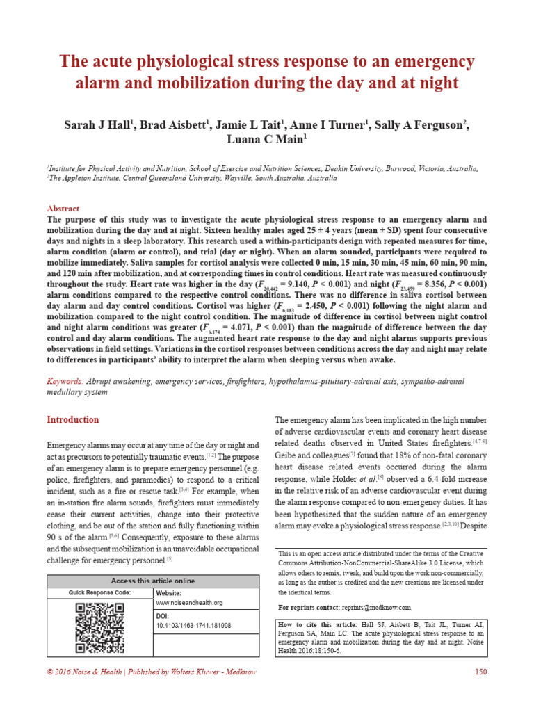 The Acute Physiological Stress Response To An.4 | PDF