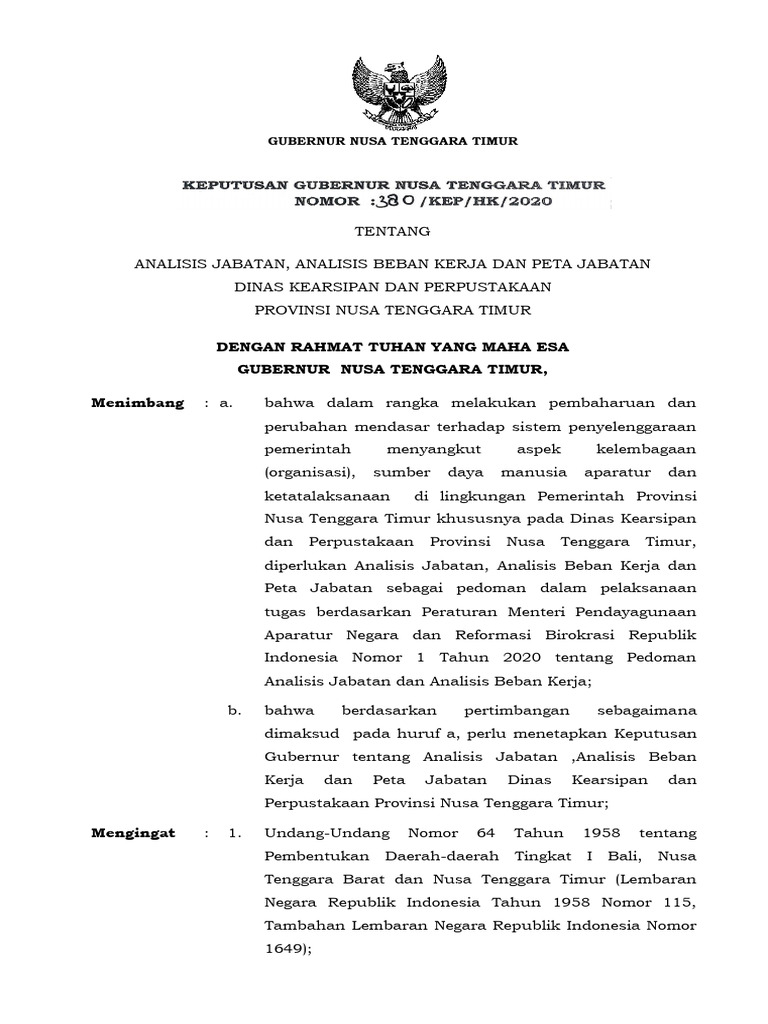 24.SK Gubernur NTT Tentang Anjab ABK Dinas Kearsipan | PDF