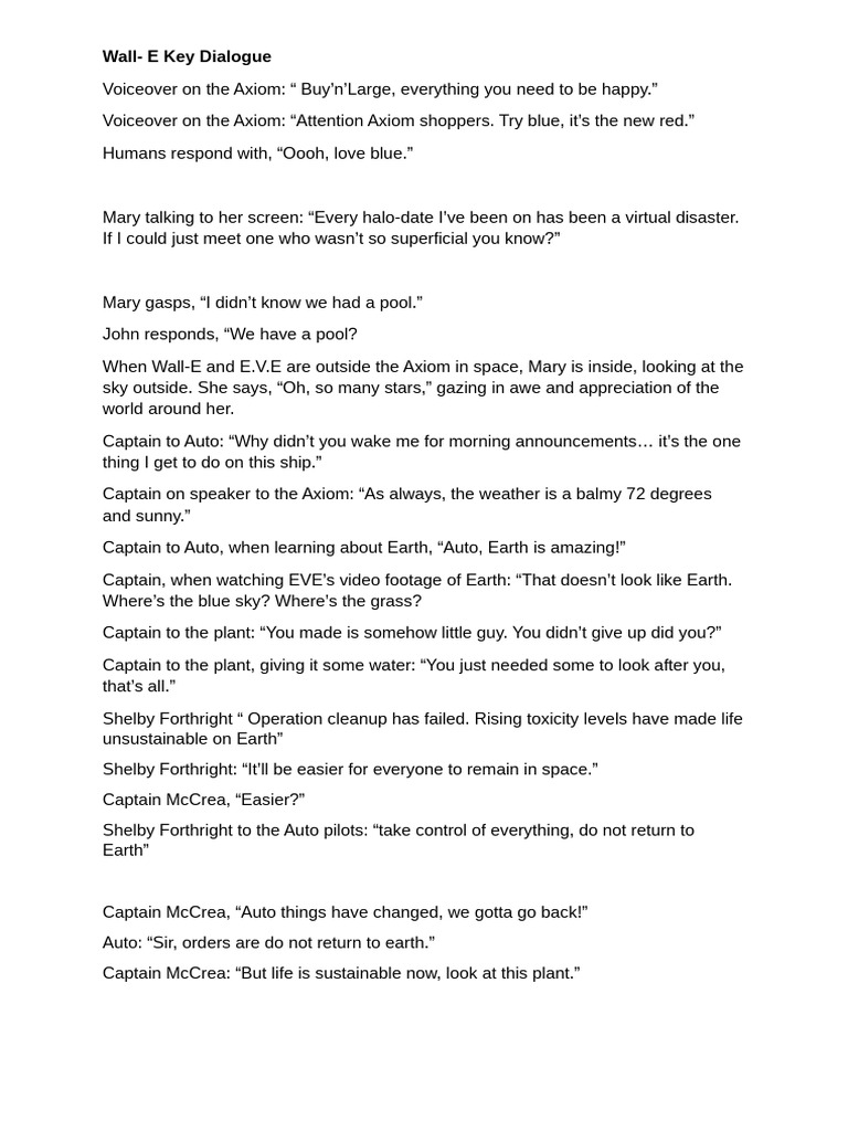Wall-E dialogue | PDF