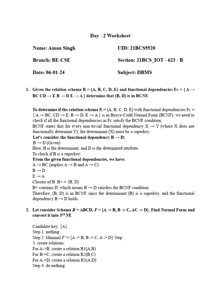DBMS Worksheet 1 | PDF