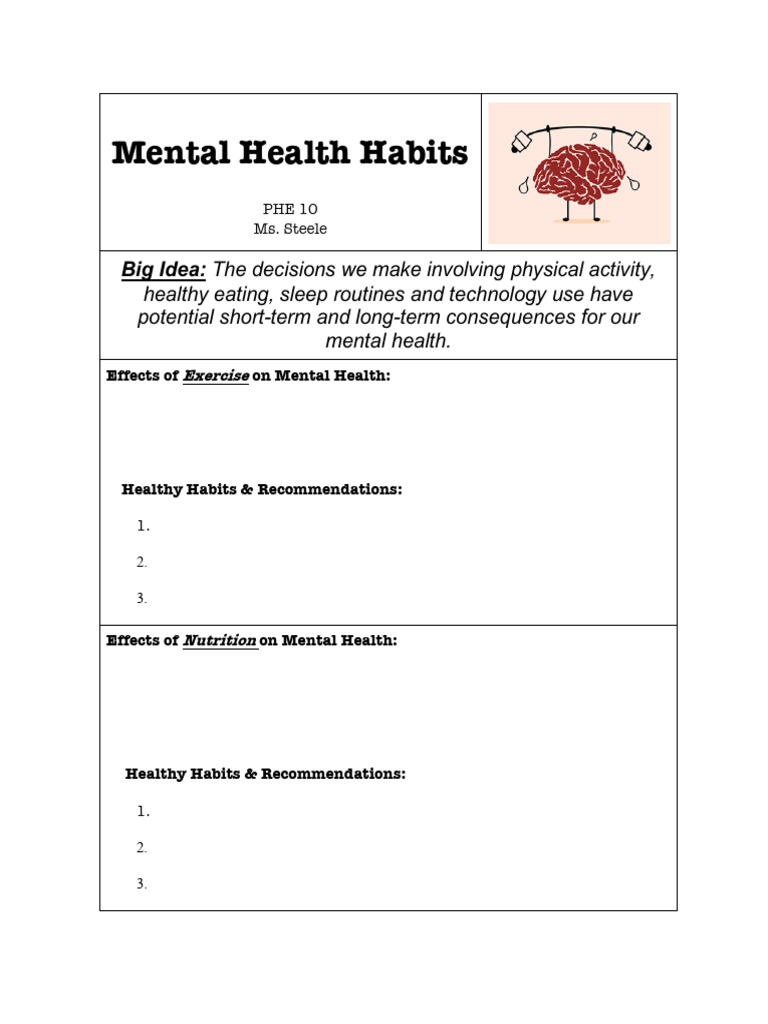 Mental Health Habits Worksheet | PDF