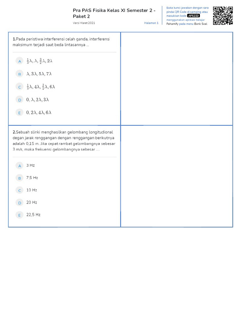 Pra PAS Fisika Kelas XI Semester 2 - Paket 2-1 | PDF