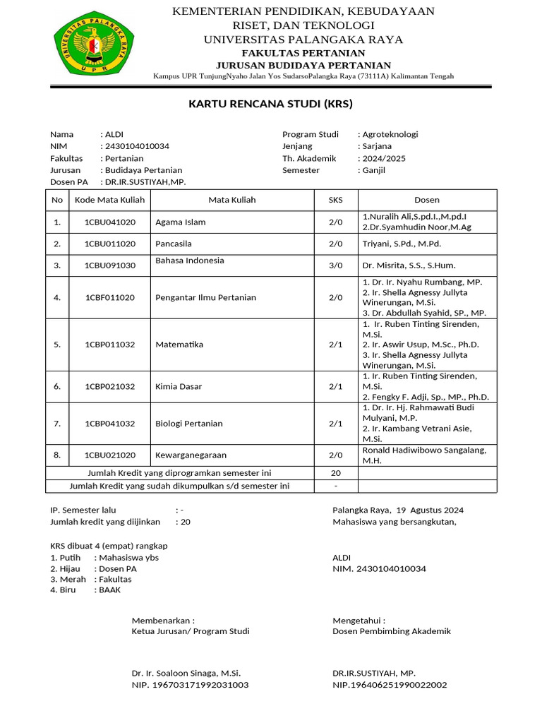 KRS Semester 1 Setiana | PDF