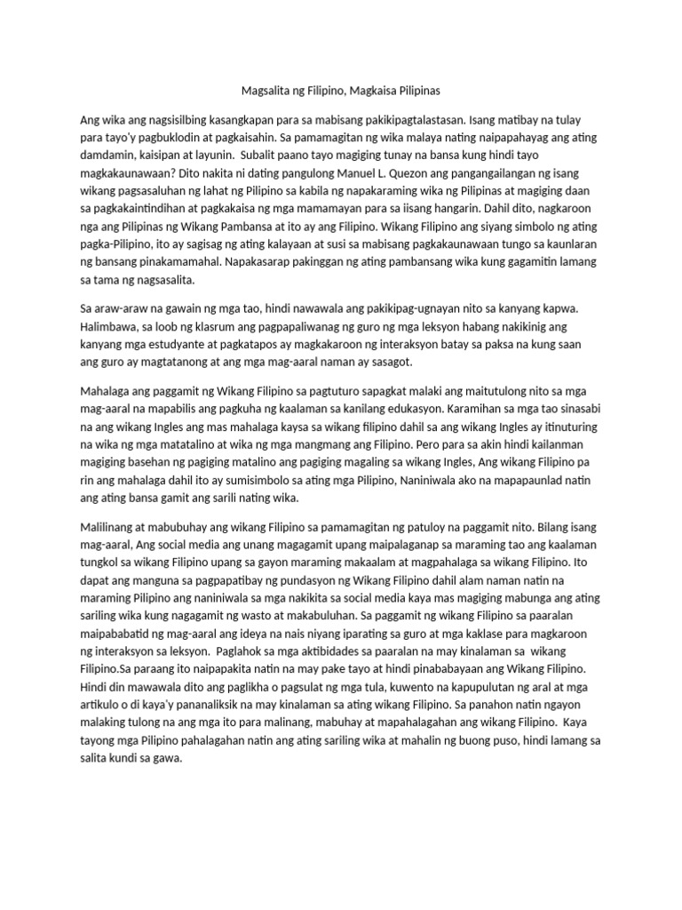 Magsalita NG Filipino, Magkaisa Pilipinas | PDF
