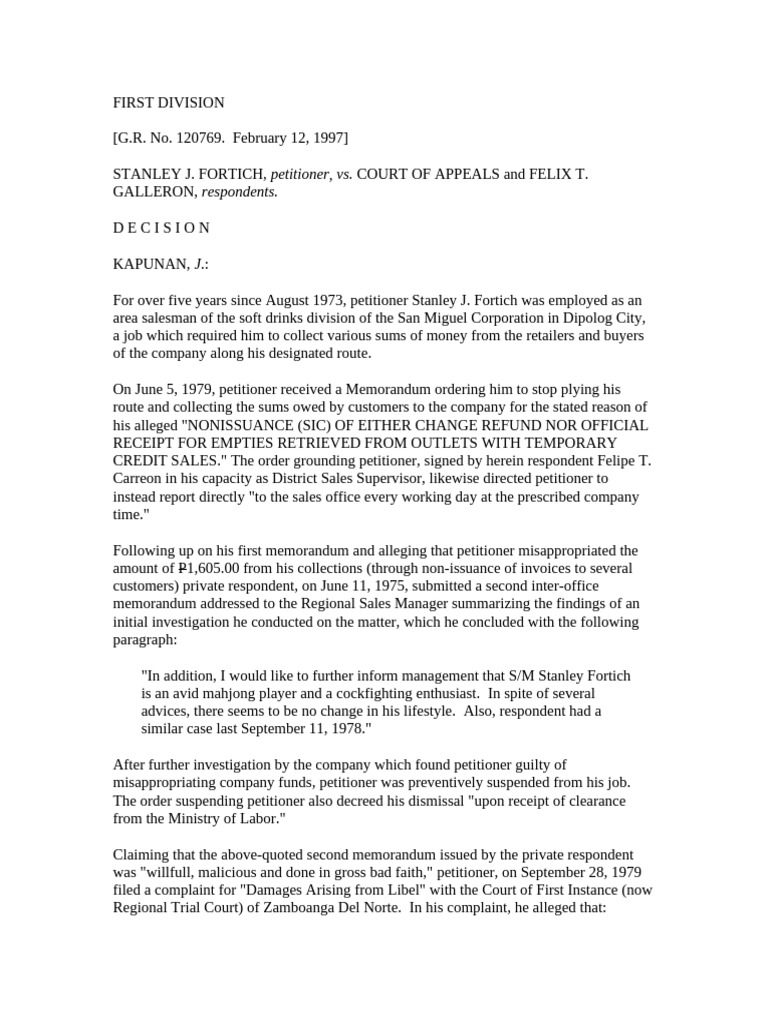 Fortich Case-Privilege Communication | PDF | Defamation | Lawsuit