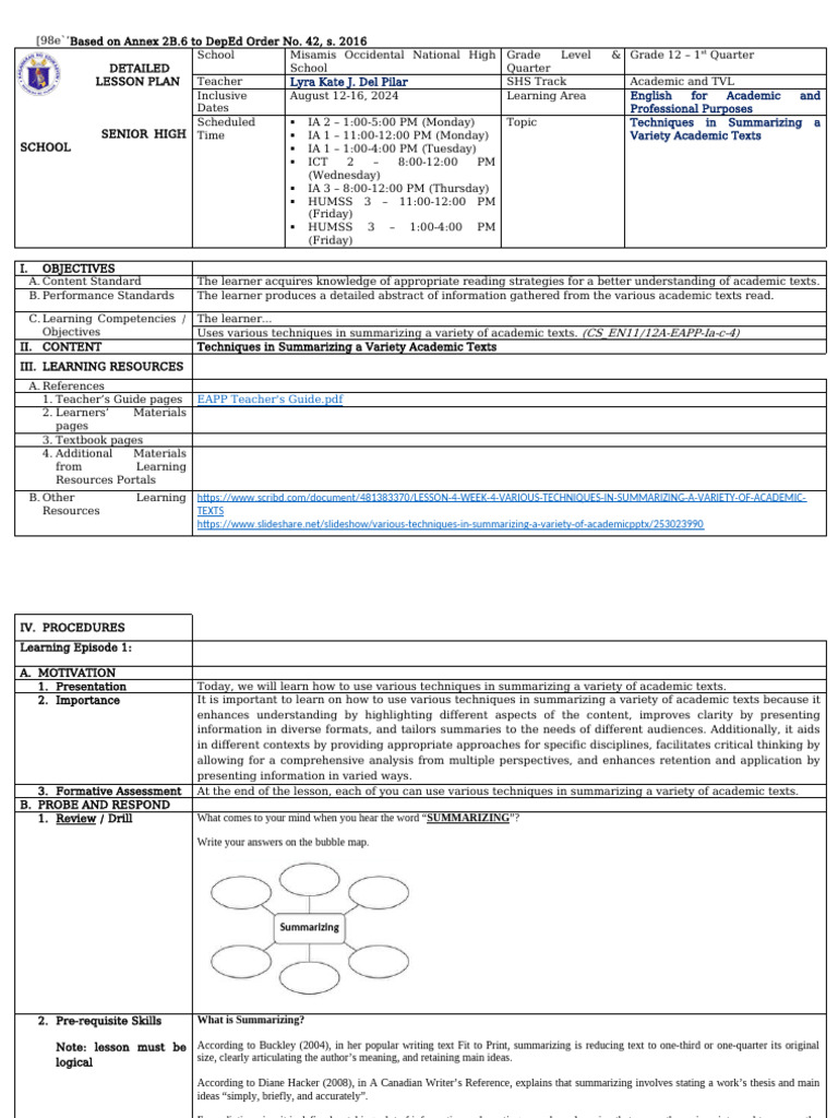 LC 3 - EAPP (Lesson Plan) | PDF