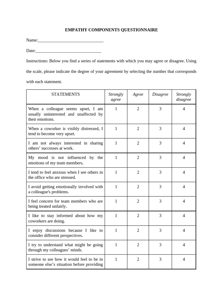 Empathy Components Questionnaire | PDF