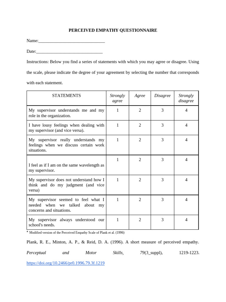 Perceived Empathy Questionnaire | PDF