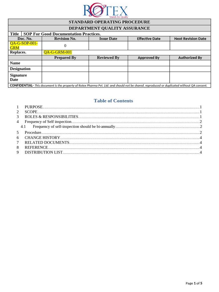 Sop For Good Documentation Practices | PDF