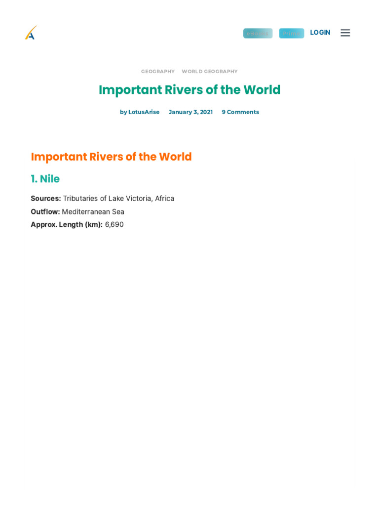 Important Rivers of The World - World Geography UPSC | PDF