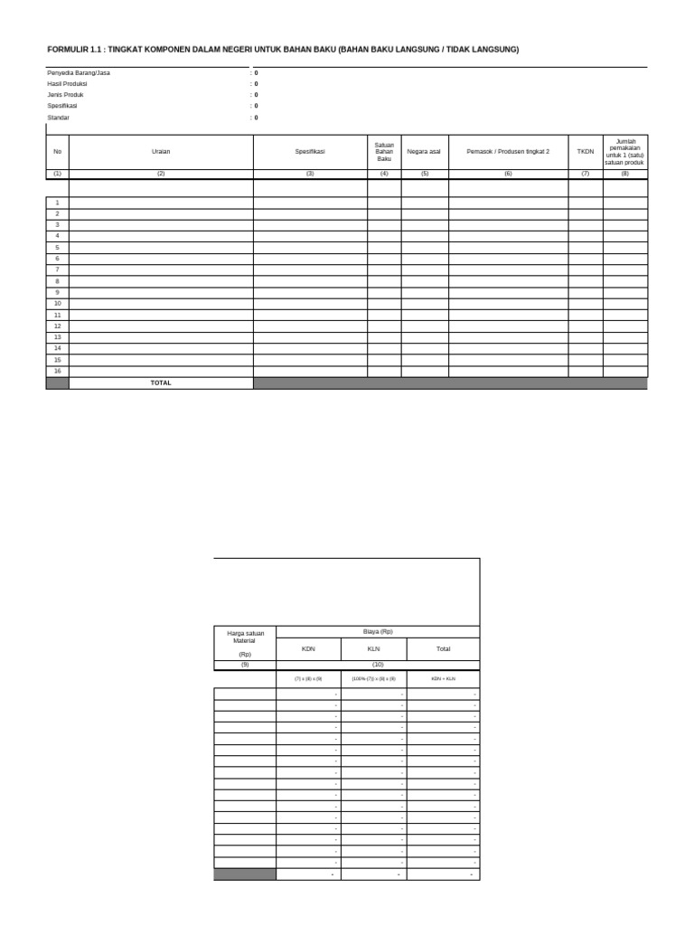 Form Penghitungan TKDN Barang | PDF