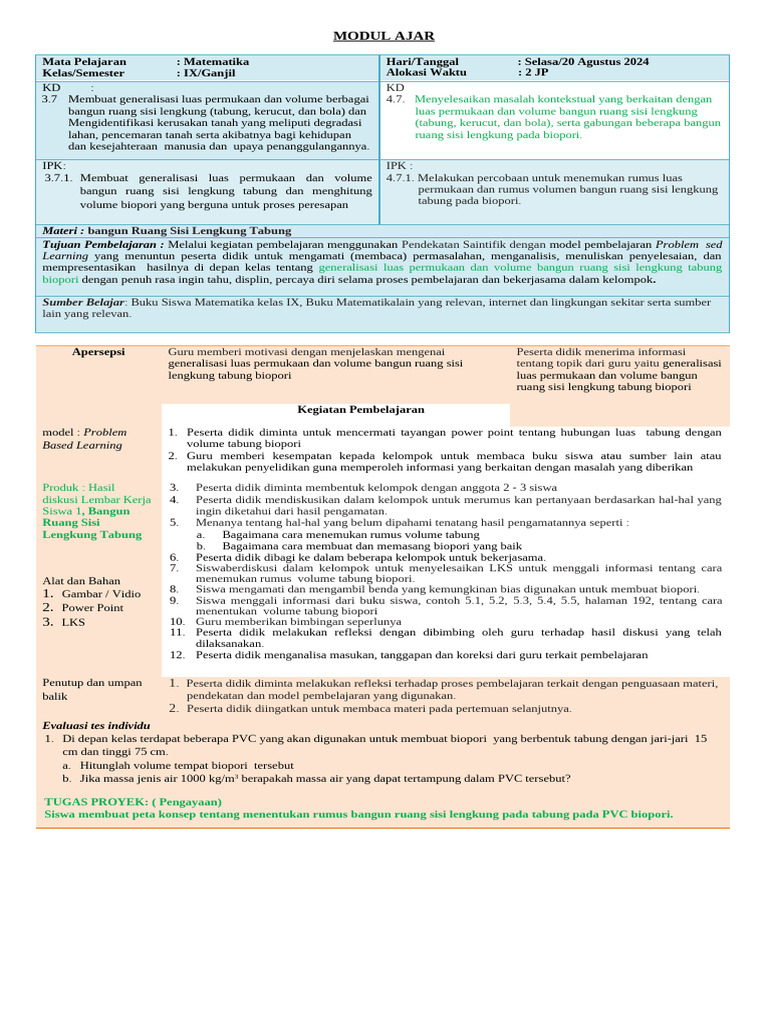 Modul Kelas Ix Adiwiyata Matematika | PDF