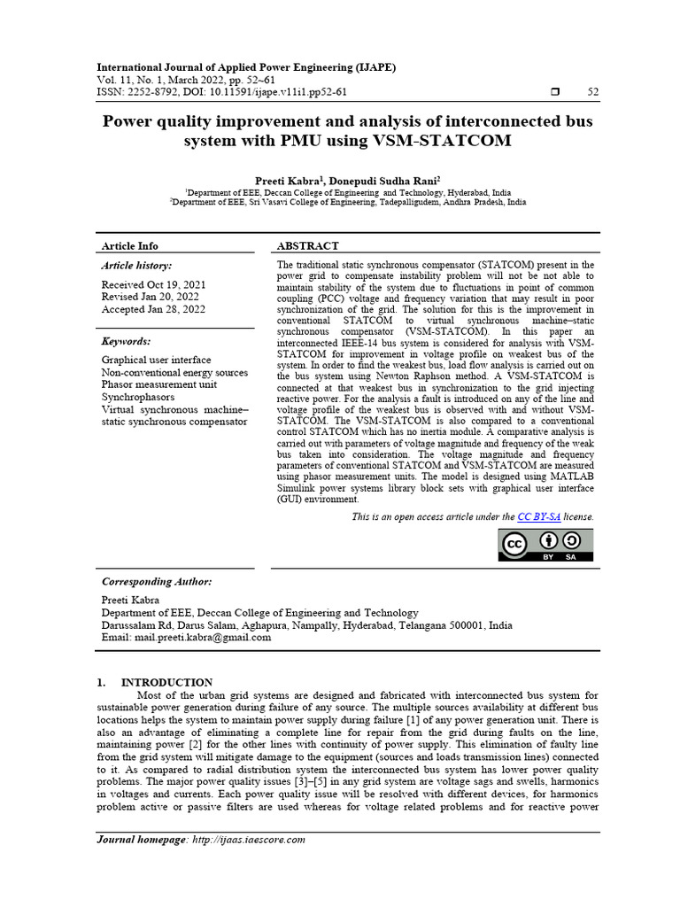 Power Quality Improvement and Analysis of Interconnected Bus System ...