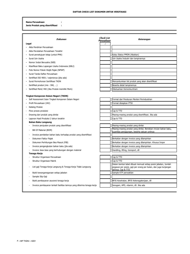 Check List Dokumen_TKDN Barang(2) | PDF