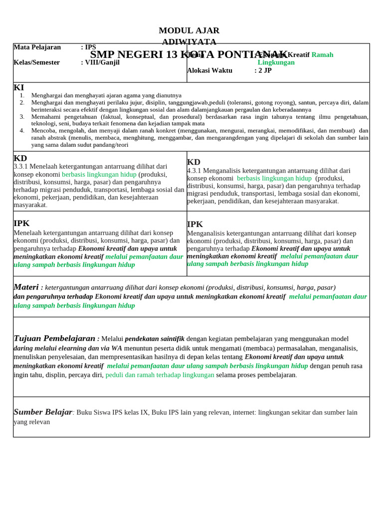 Modul Kelas Viii Adiwiyata Ips | PDF
