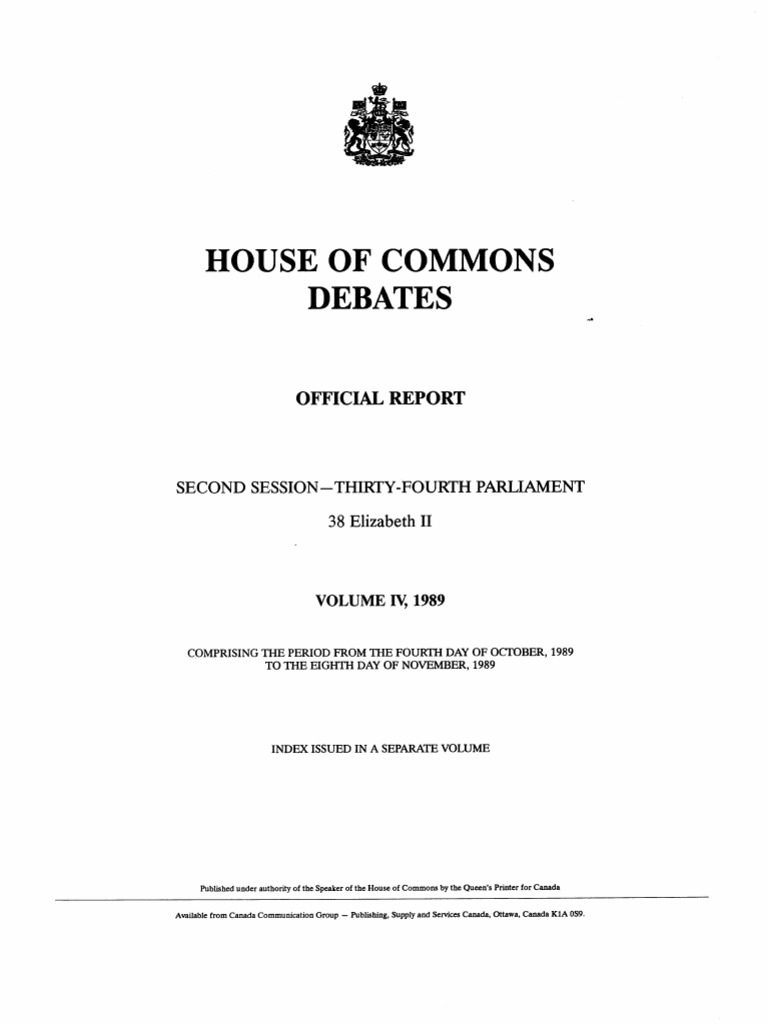 House of Commons Debates - 34-2-1989!10!10 - Speaker's Decision | PDF ...
