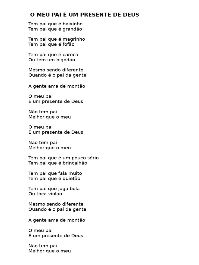 O Meu Pai É Um Presente de Deus - Letra | PDF