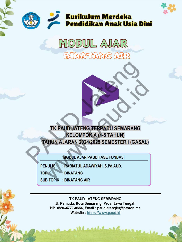 10 Modul Ajar TK A 2024 2025 Smt1 10 Binatang Air PDF | PDF
