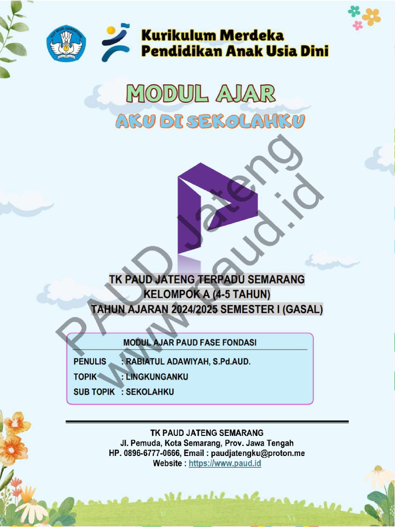 08 Modul Ajar TK A 2024 2025 Smt1 08 Sekolahku PDF | PDF