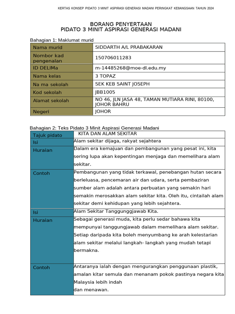 Borang Pidato 3 Minit 3j | PDF