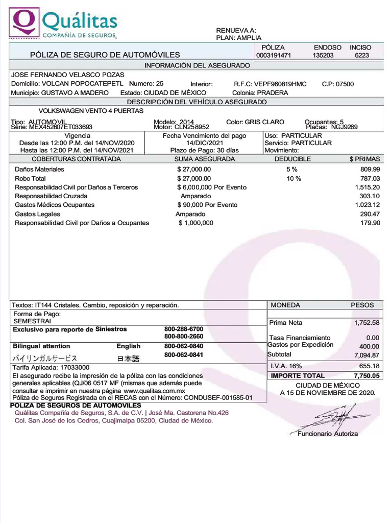 PDF Poliza de Seguro Qualitas - Compress | PDF