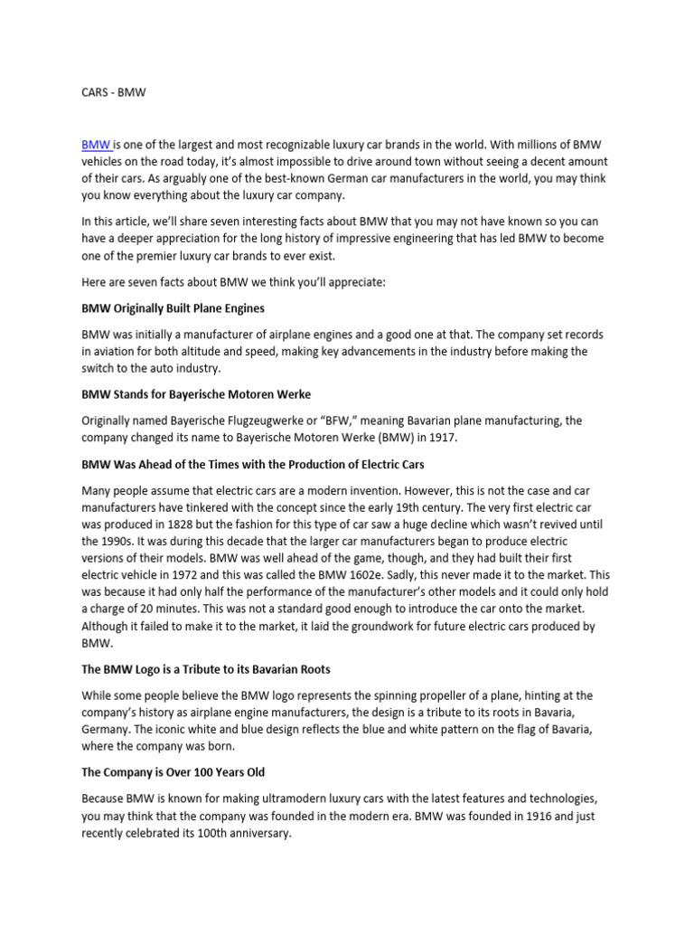 Cars - BMW Introduction | PDF