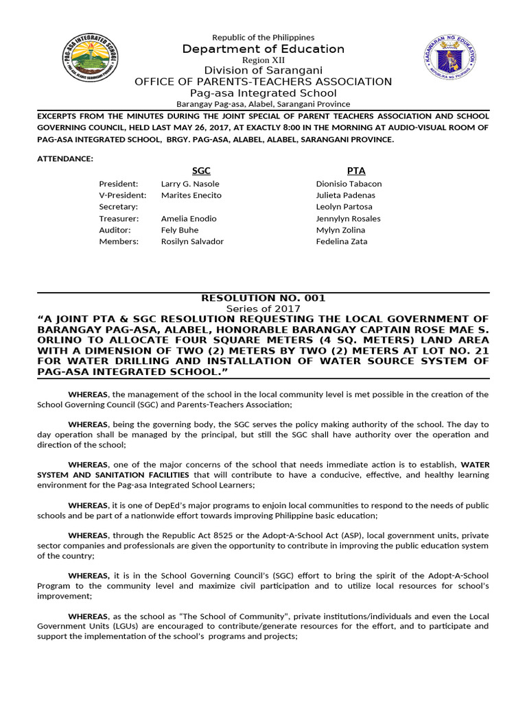No. 001, S. 2017 - BLGU ALLOCATE AREA FOR WATERR DRILLING | PDF
