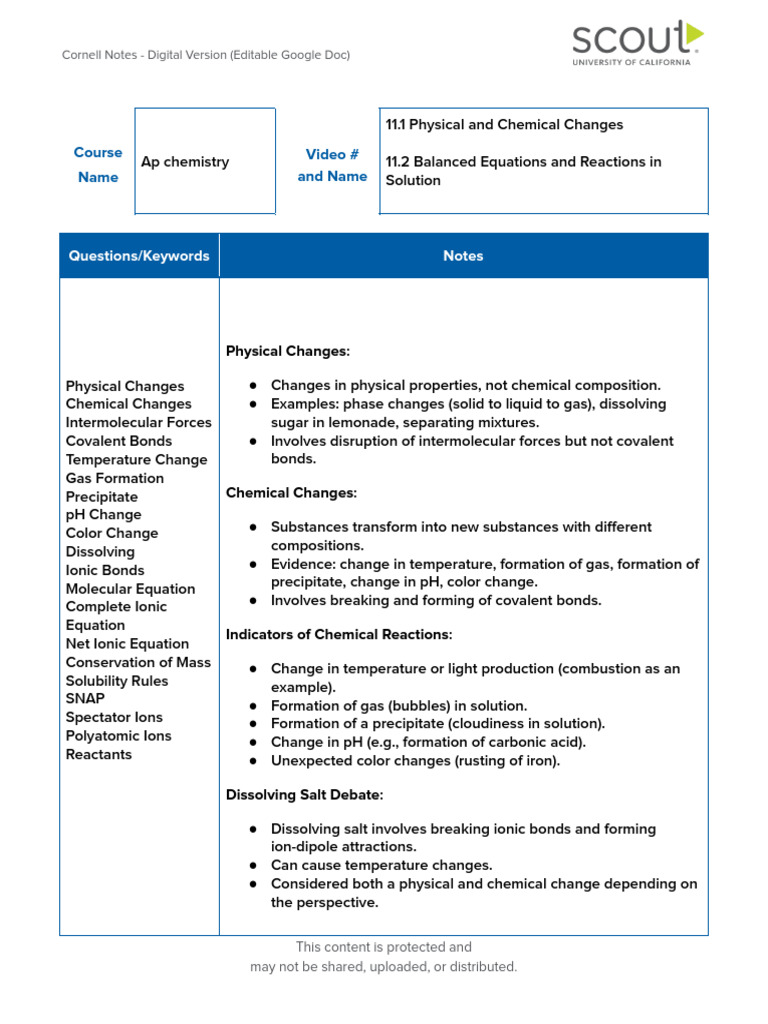 Chemical Reactions Notes | PDF