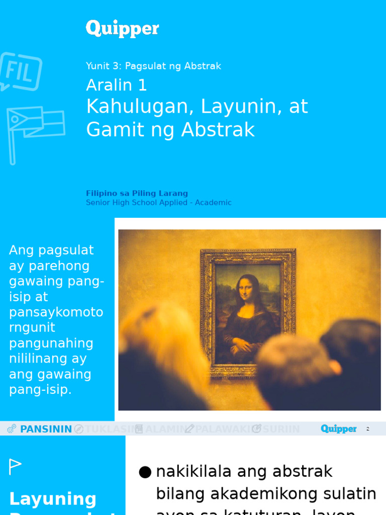 FPL 11 - 12 Q1 0301 - Kahulugan, Layunin, at Gamit NG Abstrak | PDF