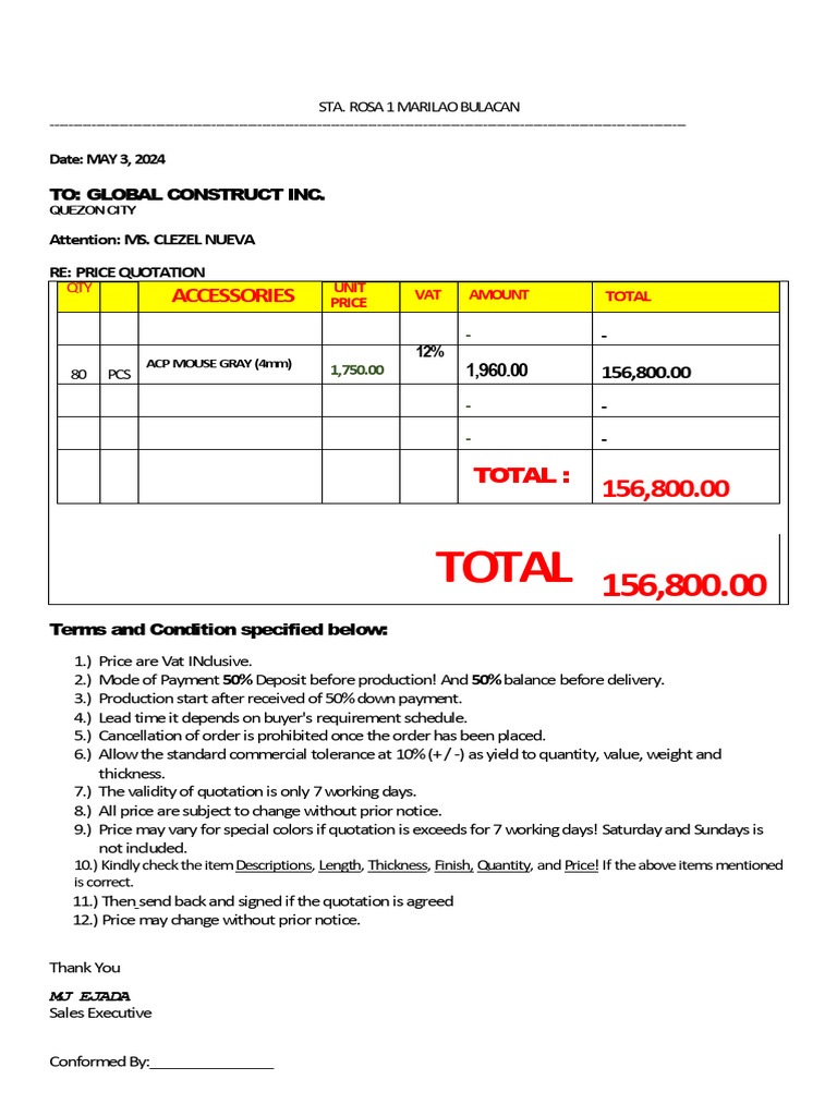 Formal Quotation For CLADDING | PDF